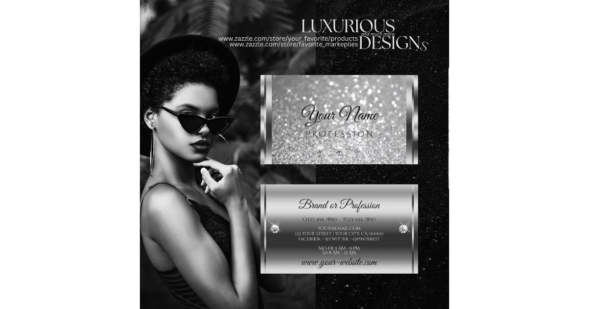 Glamourous Silver Glitter Luminous Sparkle Diamond Business Card | Zazzle