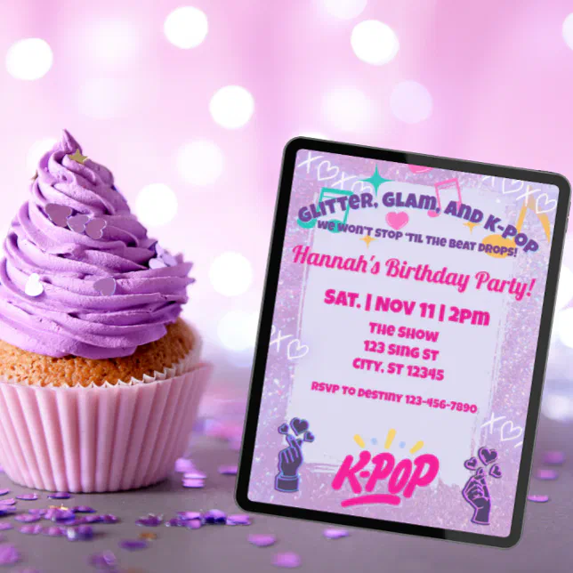 Glitter, Glam, & K-Pop Birthday Party Invitation | Zazzle