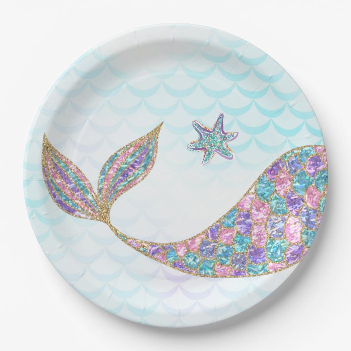 Glitter Mermaid tail Paper Plates, Under the sea Paper Plate | Zazzle ...