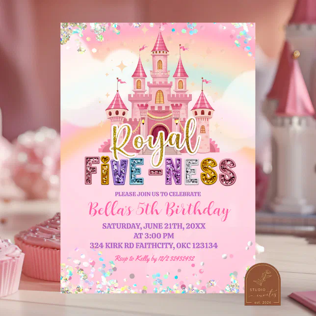 Glitter Sequin Royal fiveness birthday Invitation | Zazzle