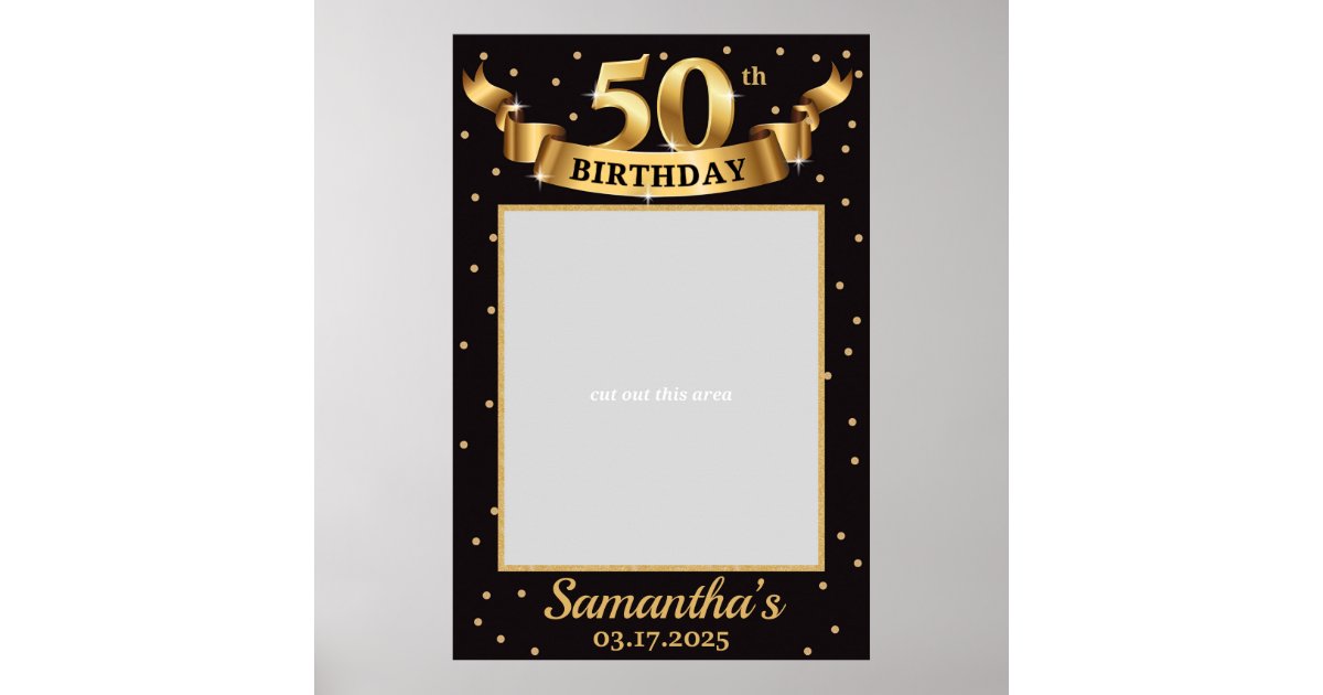 Gold and Black 50th Birthday Photo Prop Frame Chic Poster | Zazzle