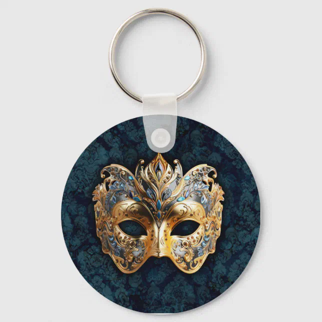 Gold and Silver Ornate Masquerade Mask Key Ring | Zazzle