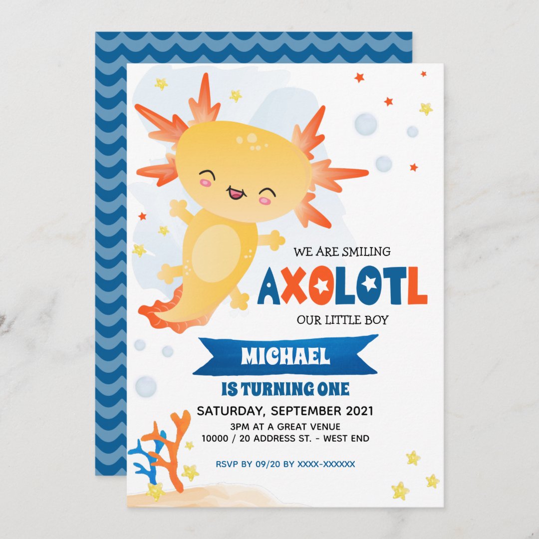 Gold Axolotl Boy Birthday Invitation | Zazzle