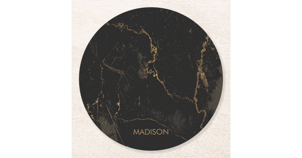 Gold Black Marble Round Paper Coaster | Zazzle