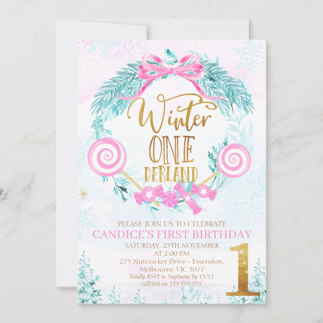 Gold Calligraphy Winter One-derland Birthday Invit Invitation | Zazzle