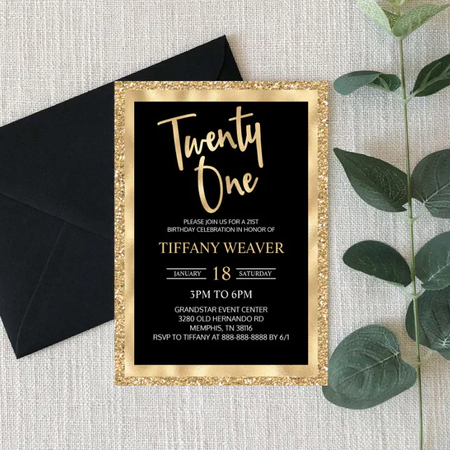 Gold Foil Glitter Twenty One 21st Birthday Invitation | Zazzle