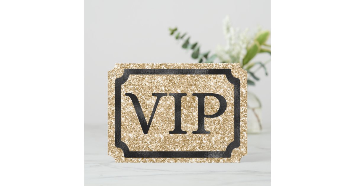 Gold Glitter and Black VIP Event Ticket Invitation | Zazzle
