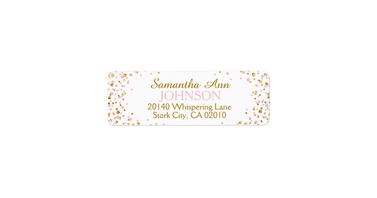 Gold Glitter and Pink Dot Sprinkles Return Address Label | Zazzle