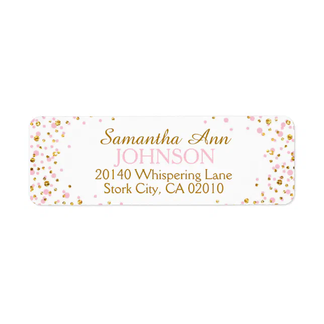Gold Glitter and Pink Dot Sprinkles Return Address Label | Zazzle