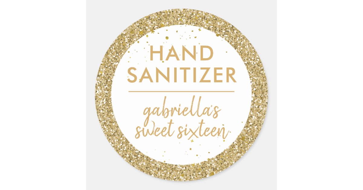 Gold Glitter Hand Sanitizer Favour Label Birthday | Zazzle