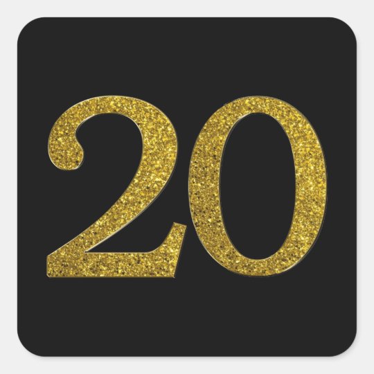 Gold Glitter Number 20 Wide Font Square Sticker | Zazzle.com.au