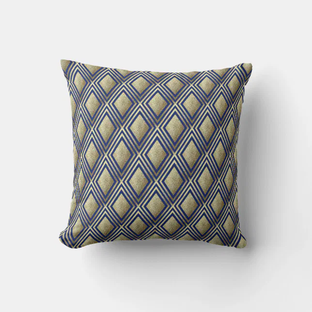 Gold Glitter Sparkle Navy Blue Diamond Pattern Cushion | Zazzle