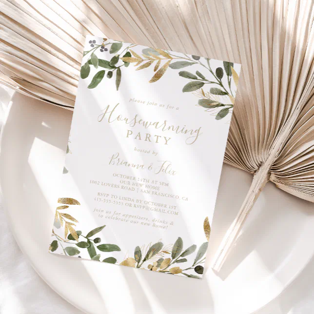 Gold Greenery Fall Housewarming Party Invitation | Zazzle