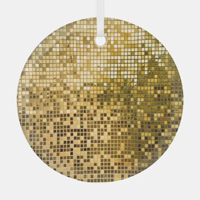 Gold Mosaic: Square Tiles Texture. Glass Tree Decoration | Zazzle