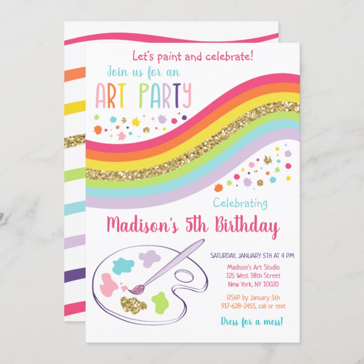 gold-rainbow-art-party-dress-for-a-mess-birthday-invitation-zazzle