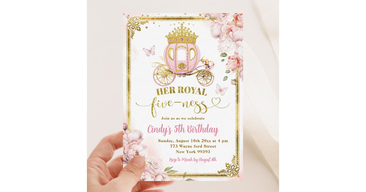 Gold Royal Fiveness Princess Carriage Birthday Invitation | Zazzle