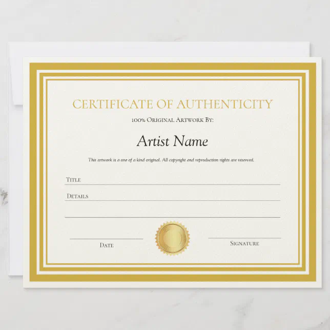 Gold Seal Certificate of Authenticity Template Custom Letterhead | Zazzle
