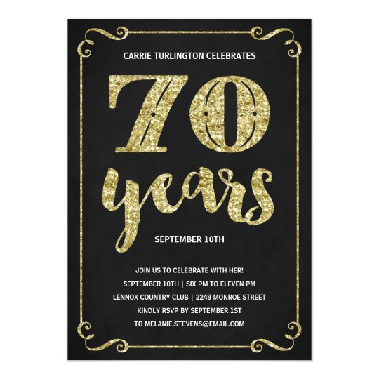 Gold Typography Faux Foil 70th Birthday Party Invitation Au