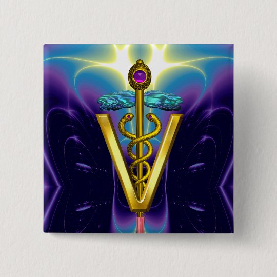 GOLDEN CADUCEUS VETERINARY SYMBOL / Purple Blue 15 Cm Square Badge ...