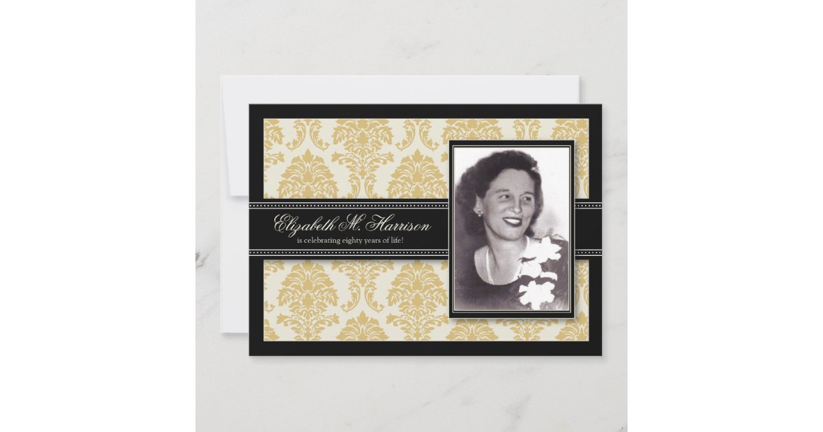 Golden Years Damask Birthday Party Invite (gold) | Zazzle