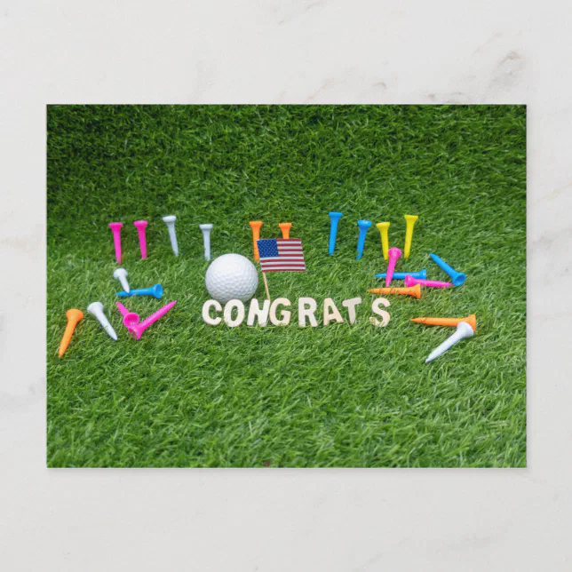 Golf Congratulations with flag of America on green Postcard | Zazzle