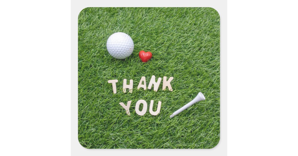 Golf Thank you gofer with golf ball and tee Square Sticker | Zazzle