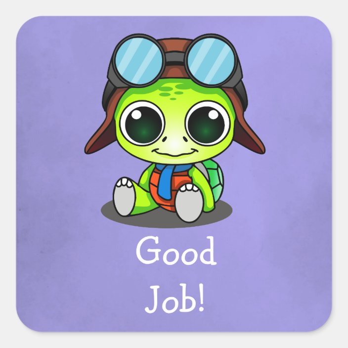 Good Job! Cute Chibi Cartoon Turtle Square Sticker | Zazzle.com.au