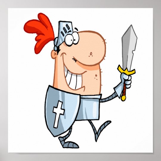 goofy knight in shining armour with sword cartoon poster | Zazzle.com.au