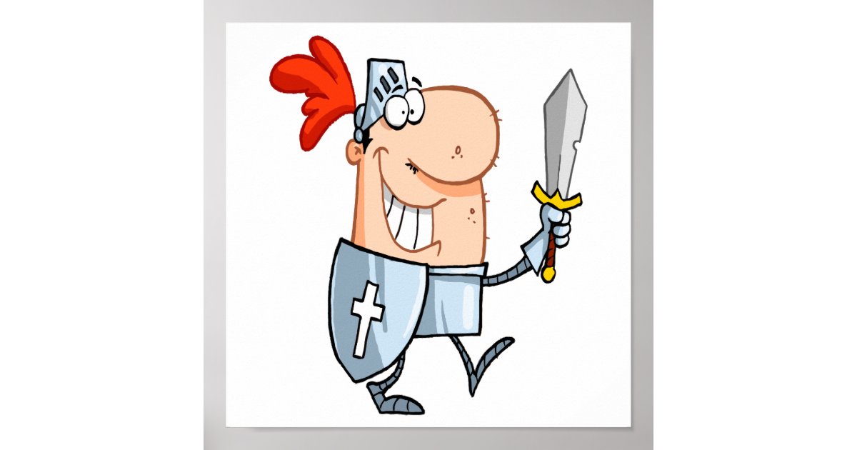 goofy knight in shining armour with sword cartoon poster | Zazzle