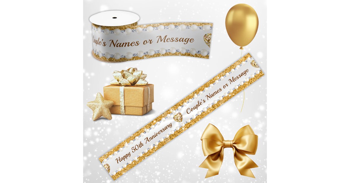 Gorgeous Personalised, 50th Anniversary Ribbon, Satin Ribbon | Zazzle