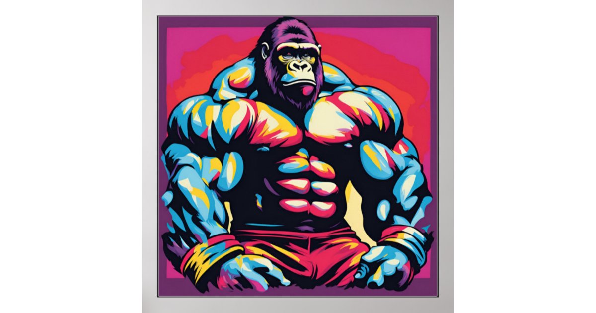 Gorilla Bodybuilder Lifter Pop Art Cartoon Poster | Zazzle