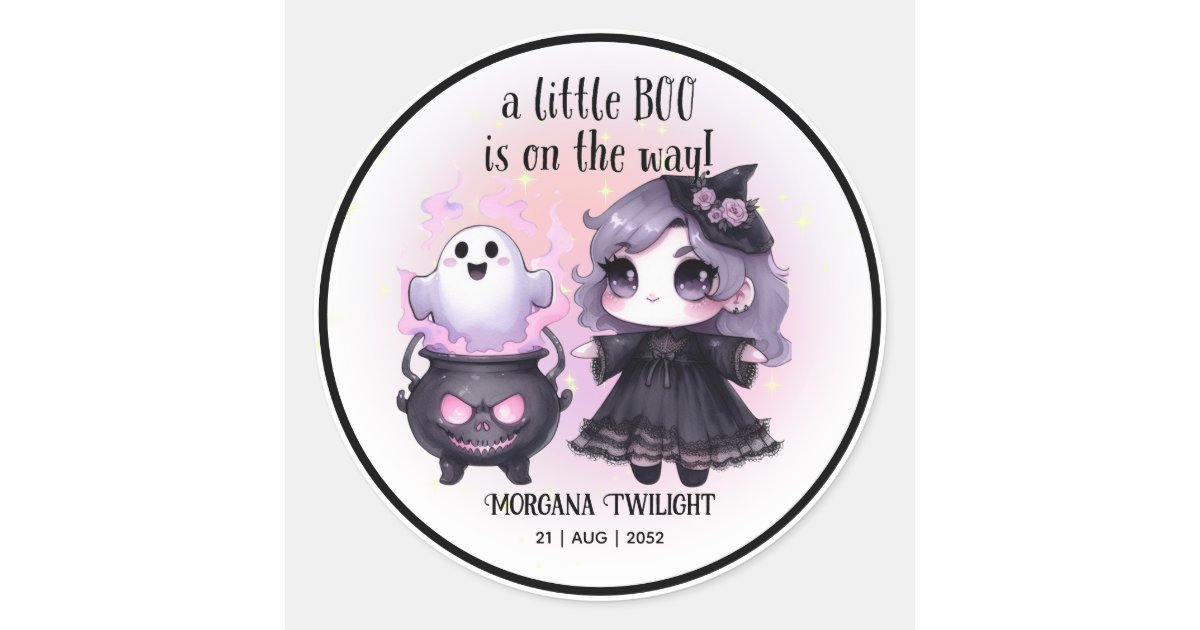 Goth Baby Girl Ghost Little Boo on the Way Classic Round Sticker | Zazzle