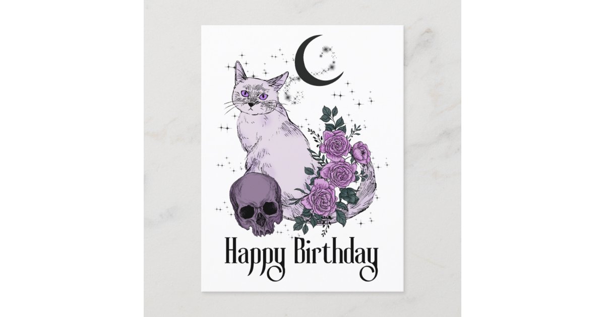 Goth Cat Gothic Birthday Wishes Postcard | Zazzle