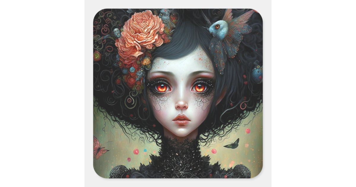 Goth Creepy Cute Girl Gothic Square Sticker | Zazzle