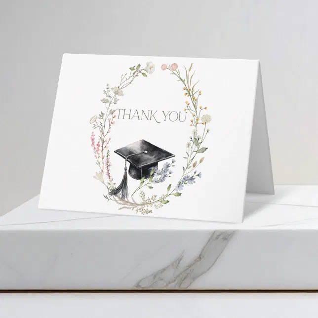 Graduate Cap Wildlowers Graduation Thank You Card | Zazzle