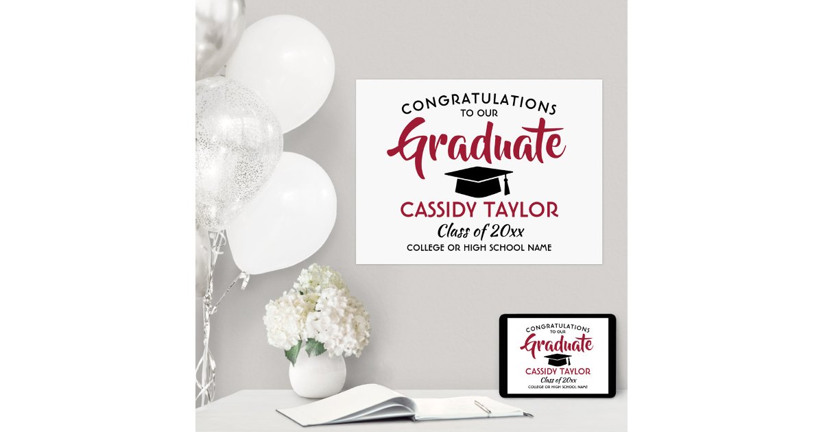Graduate Congrats Modern Red & White Graduation Poster | Zazzle
