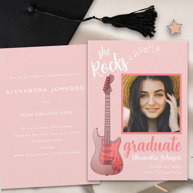 Graduate Photo Pink Country Music Graduation Party Invitation | Zazzle