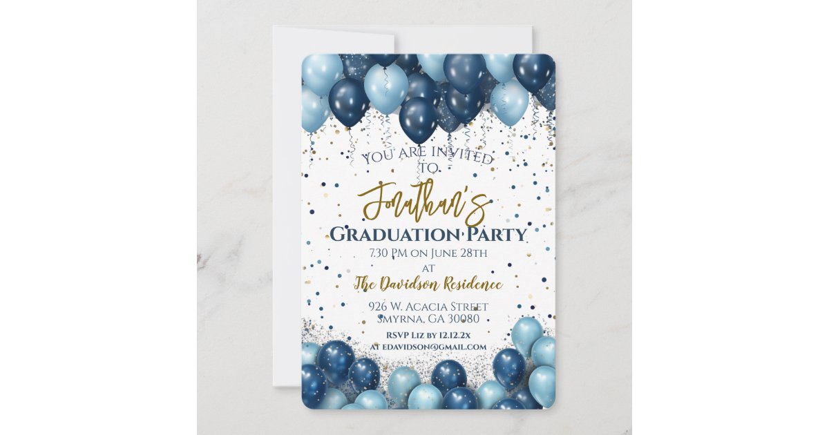 Graduation Party Navy Blue Balloons Invitation | Zazzle