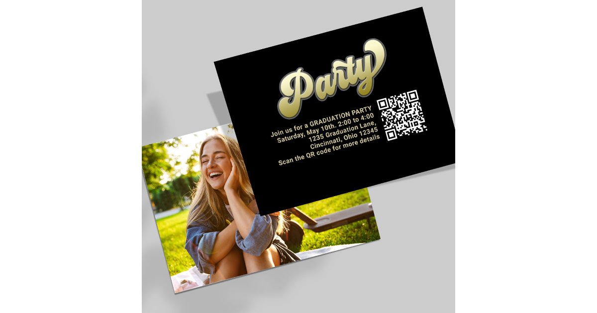 Graduation Party QR Code Modern Photo Typography Enclosure Card | Zazzle