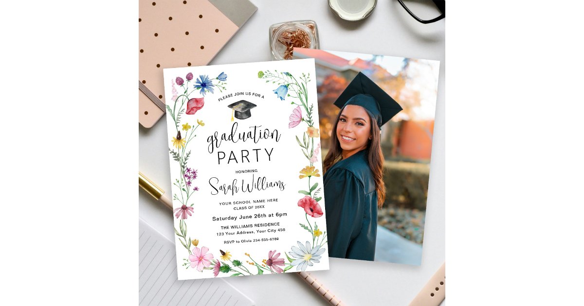 Graduation Party Wildflowers Photo Invitation | Zazzle