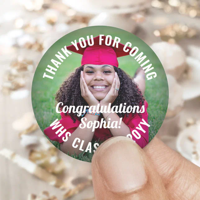 Graduation Photo Overlay Congratulations Modern Classic Round Sticker ...
