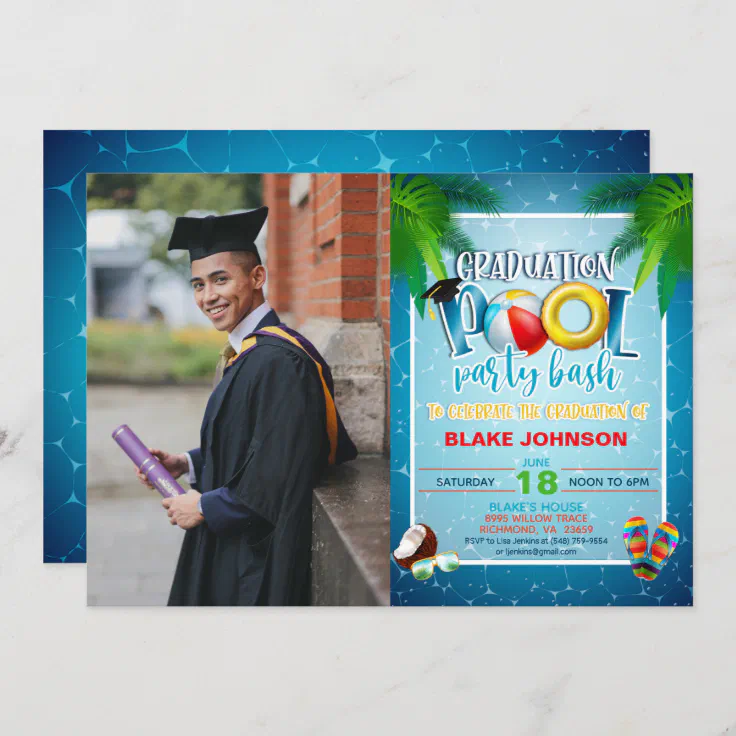 Graduation Pool Party Invitation with Photo | Zazzle