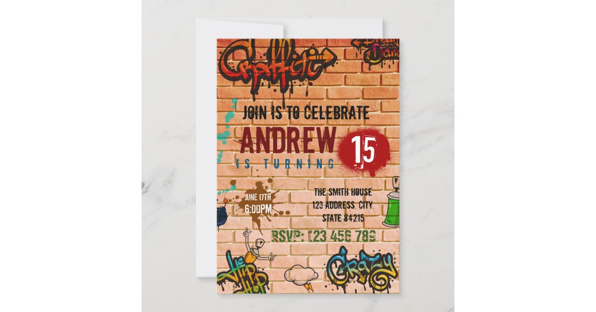 Graffiti birthday party invitation | Zazzle