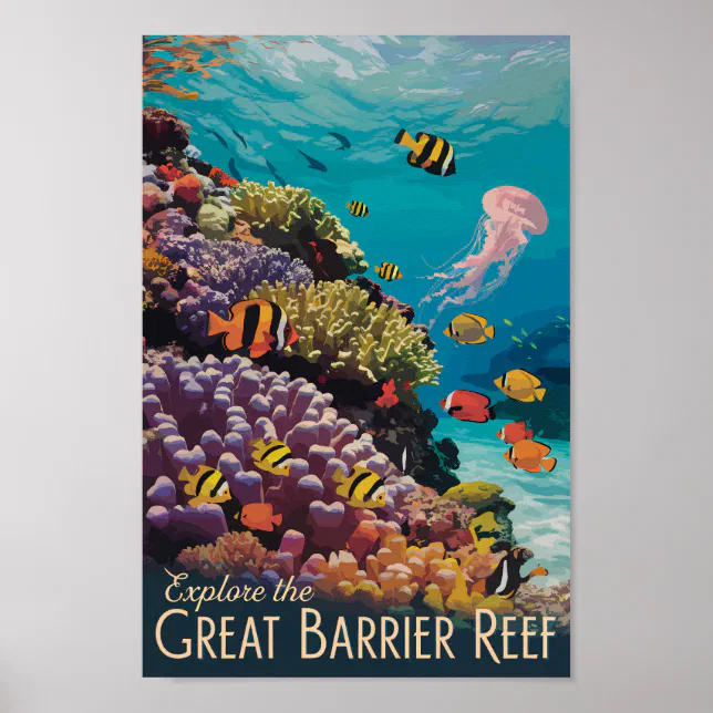 Great Barrier Reef Queensland Travel Art Vintage Poster | Zazzle