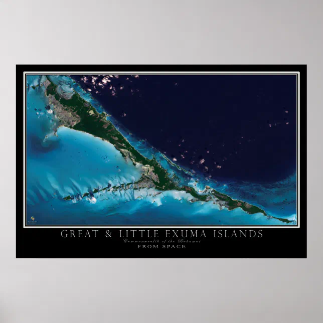 Great & Little Exuma Islands Bahamas Satellite Map Poster | Zazzle