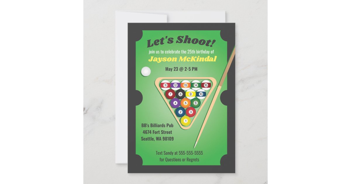 Green and Black Billiards Pool Party Invitation | Zazzle