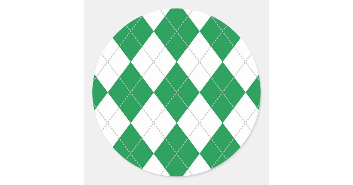 Green and White Argyle Pattern Classic Round Sticker | Zazzle