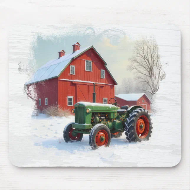 Green Farm Tractor and Red Barn Mouse Pad | Zazzle