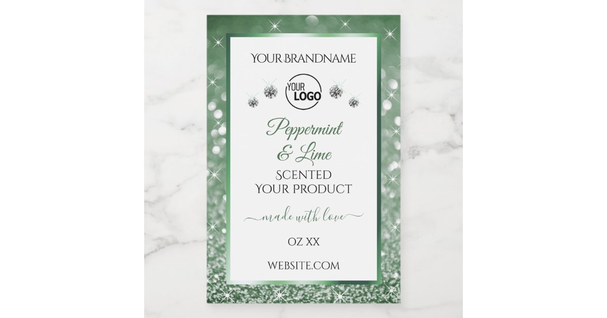 Green Glitter White Product Labels Logo Diamonds | Zazzle