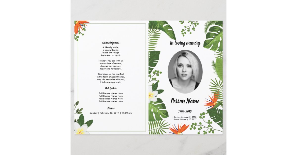 GREEN LEAF | Funeral Program Template | Zazzle